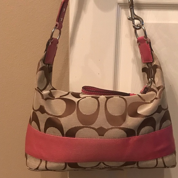 Coach | Bags | Hpcoach F7434 Signature Stripe Hobo Purse | Poshmark